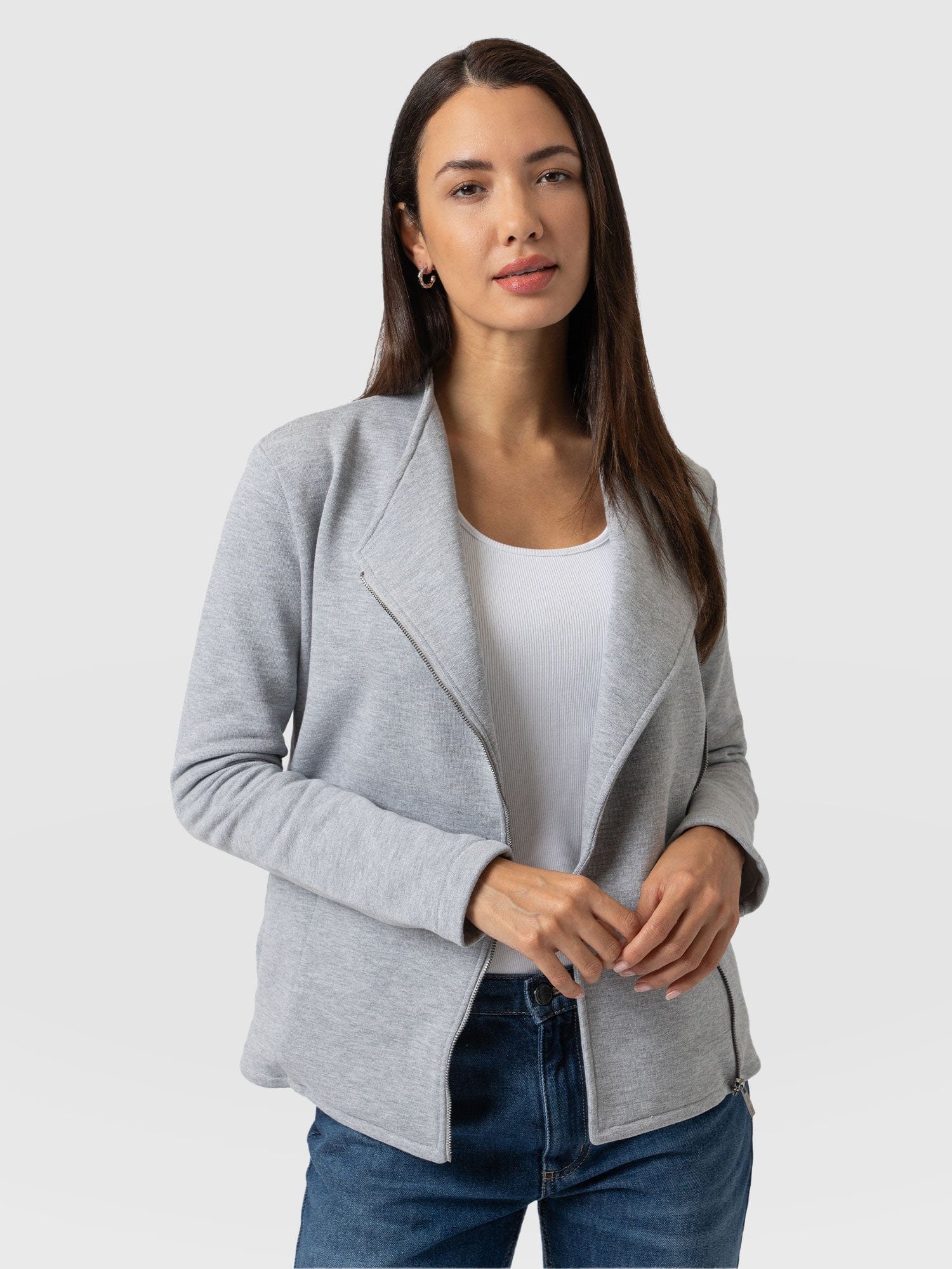 Cotton Biker Jacket Grey - Women's Jackets | Saint + Sofia® UK