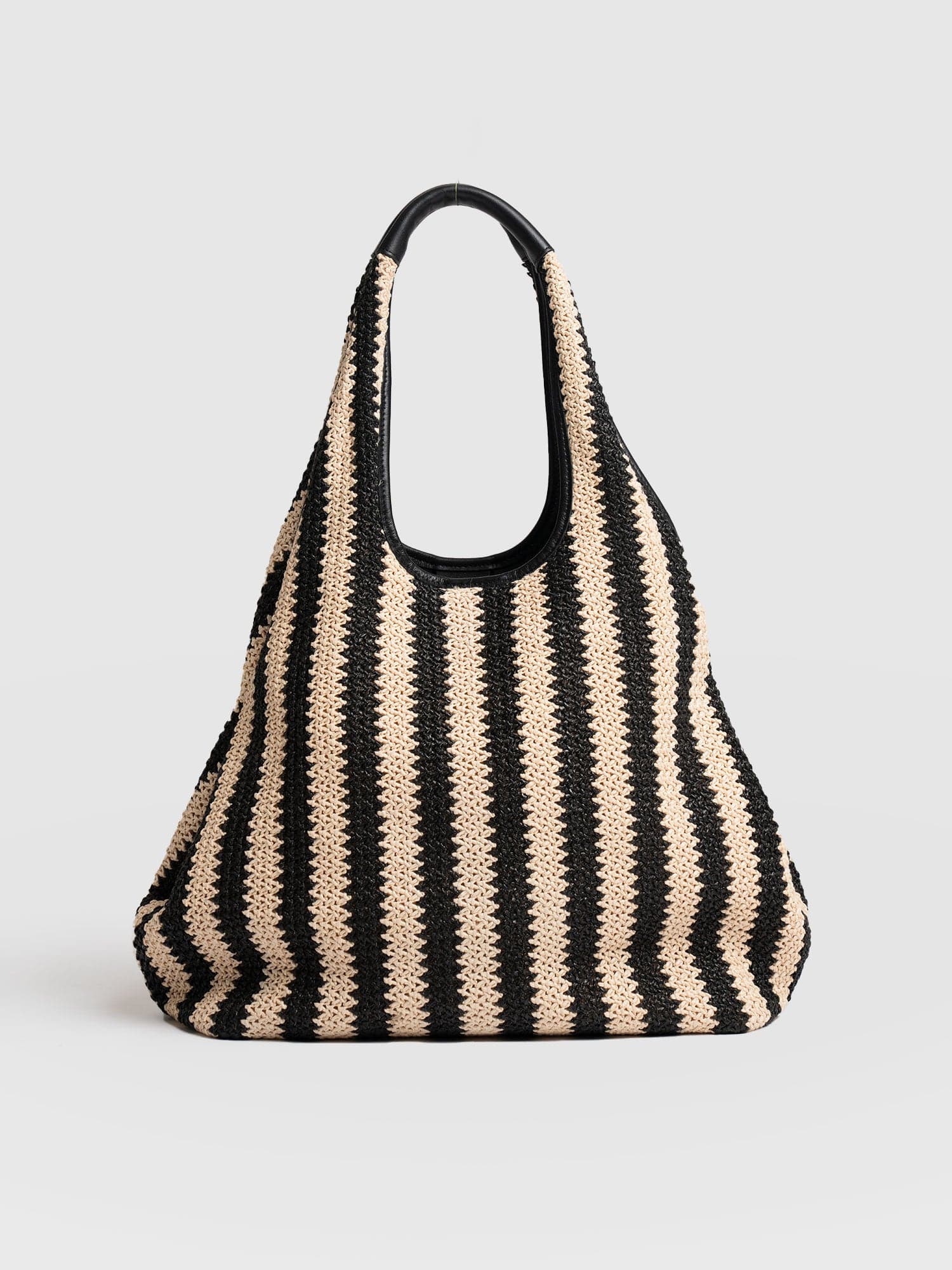 Large Stella Shoulder Tote Bag - Beige/Black Raffia - Women's Handbags | Saint + Sofia® UK