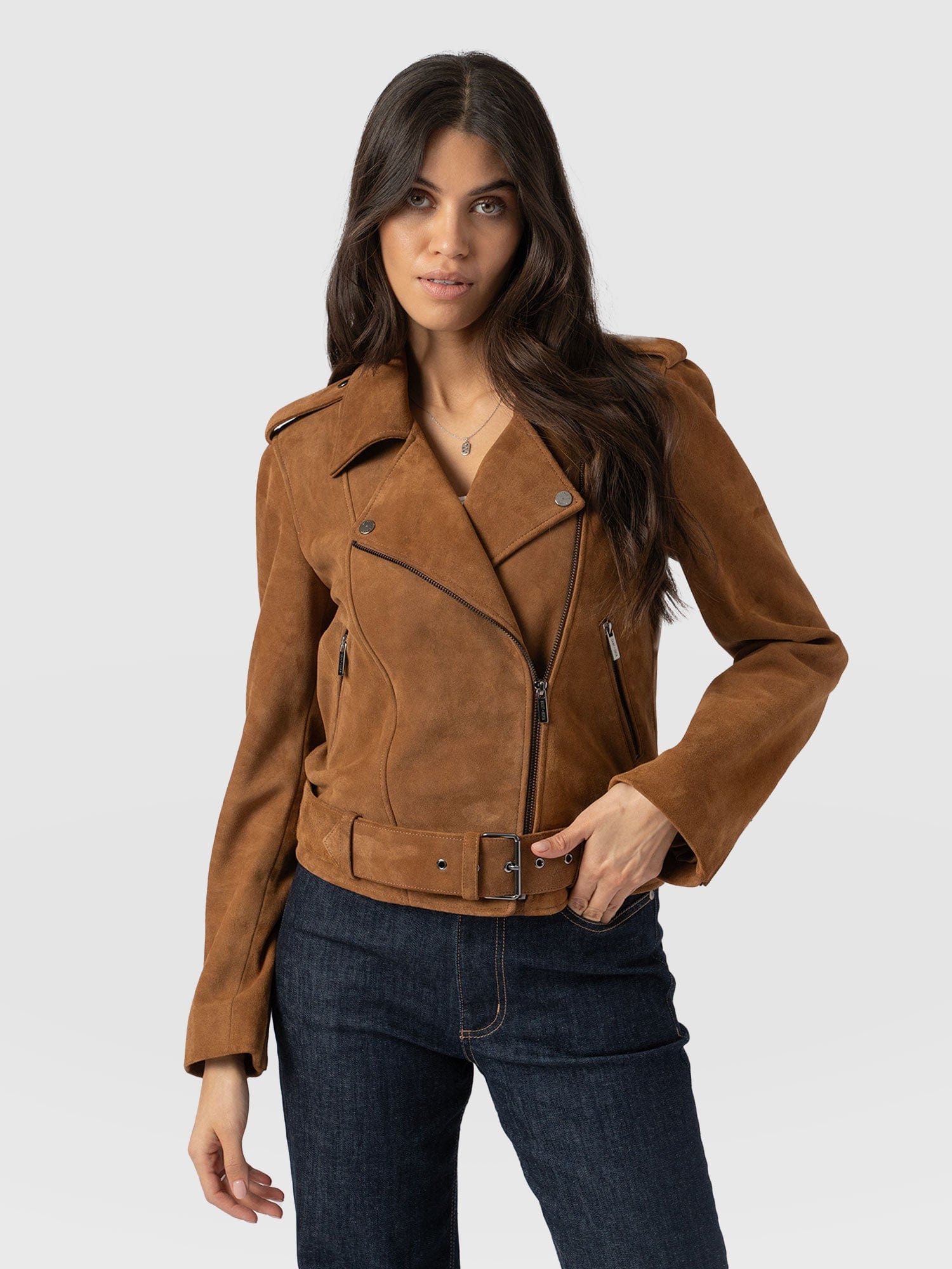 Luther Suede Jacket - Camel - Women's Leather Jacket | Saint + Sofia® UK