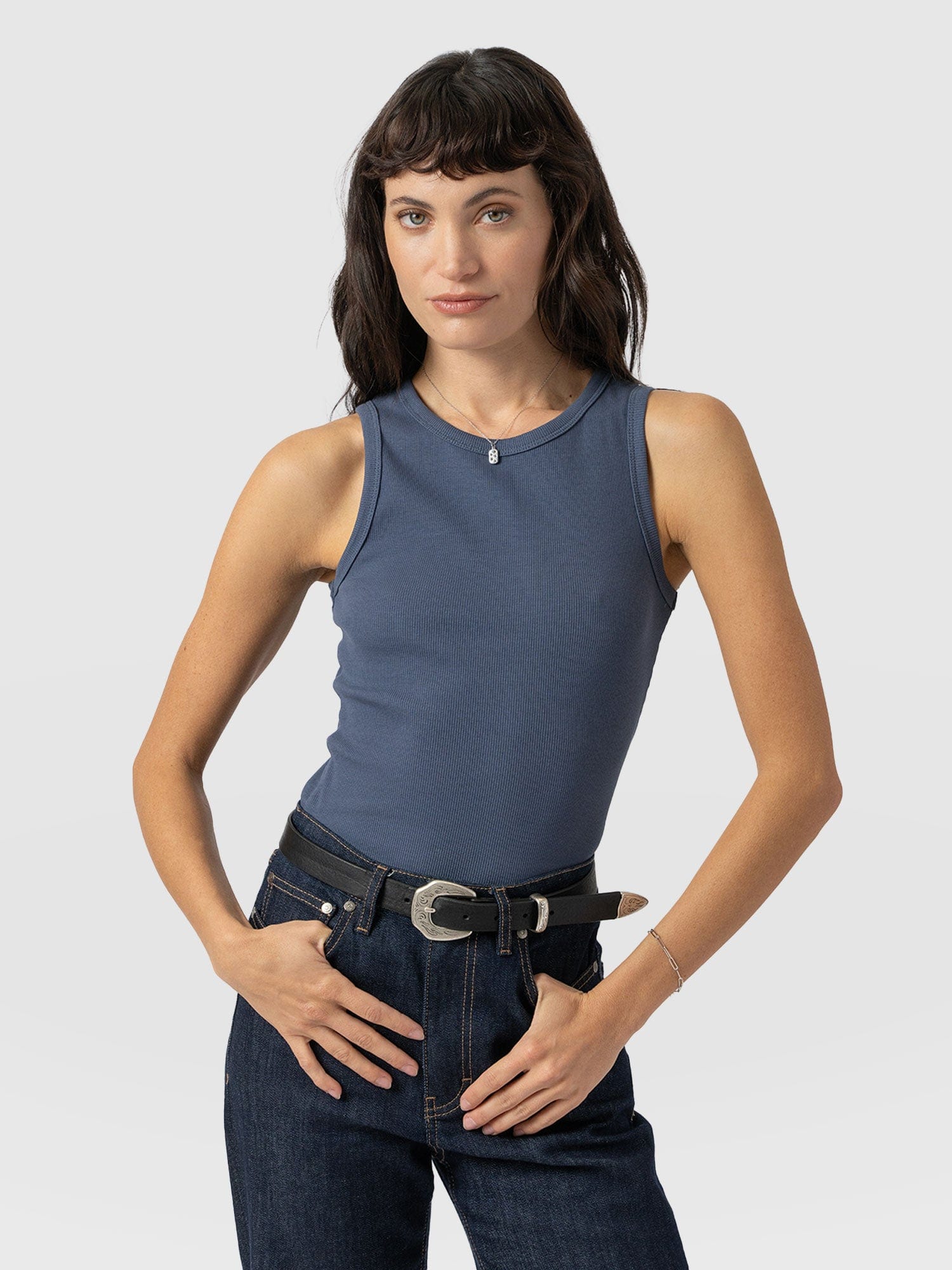 Nova Racer Vest Dusty Blue - Women's Vests | Saint + Sofia® UK