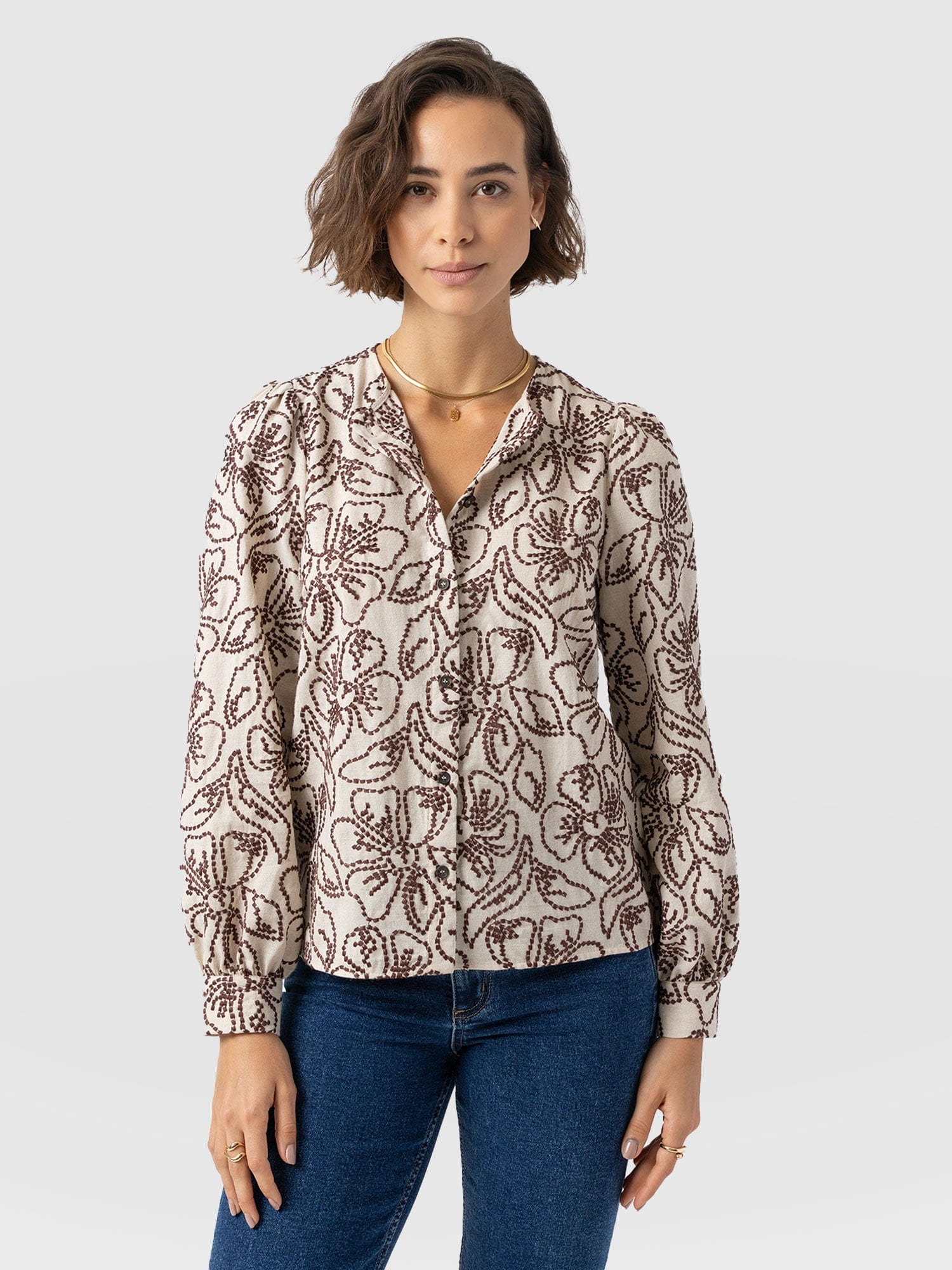 Tabitha Blouse - Cream/Brown - Women's Blouses | Saint + Sofia? UK – Saint + Sofia®