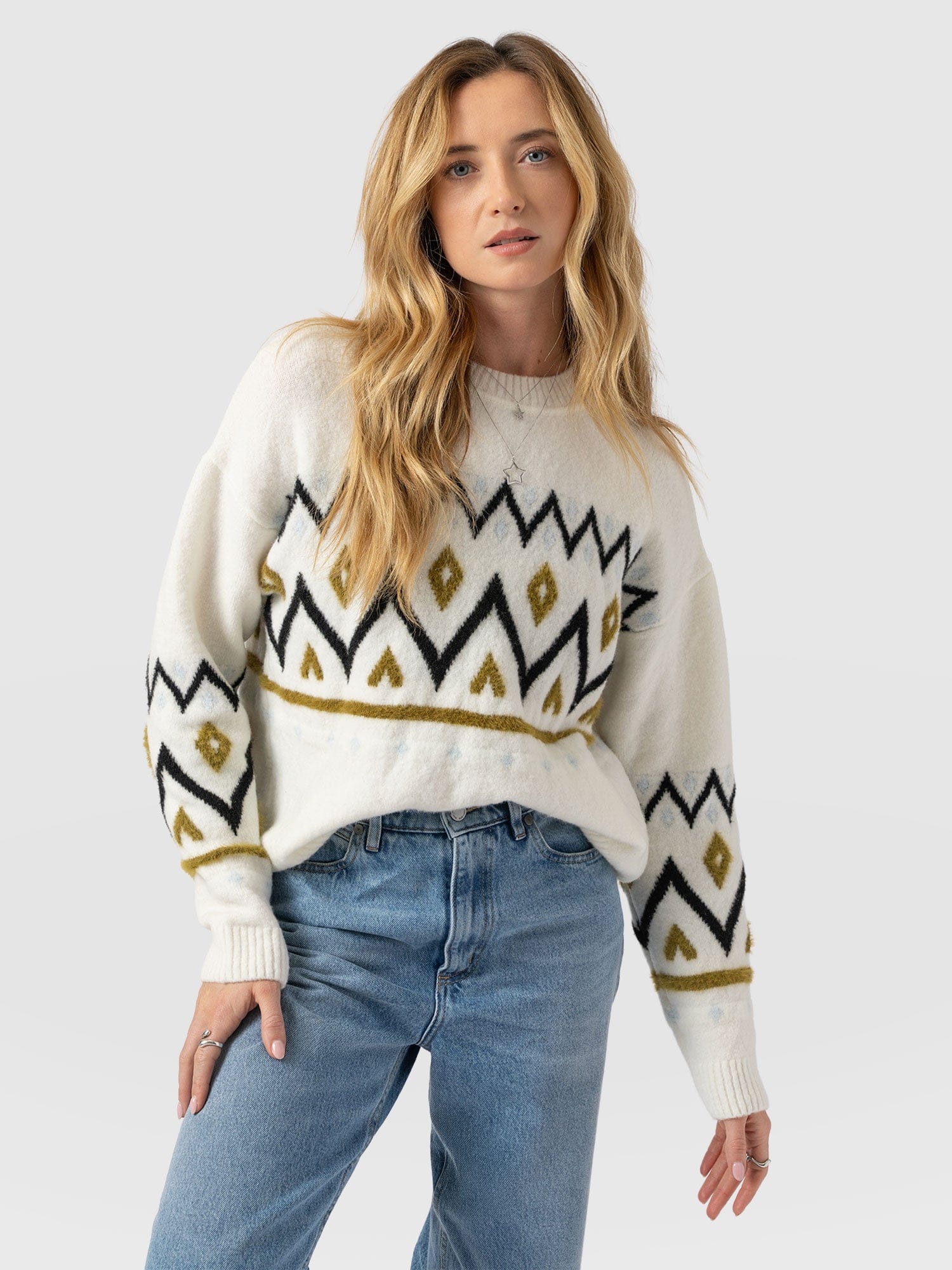 Allana Fairisle Jumper - White - Women's Jumpers | Saint + Sofia® UK ...