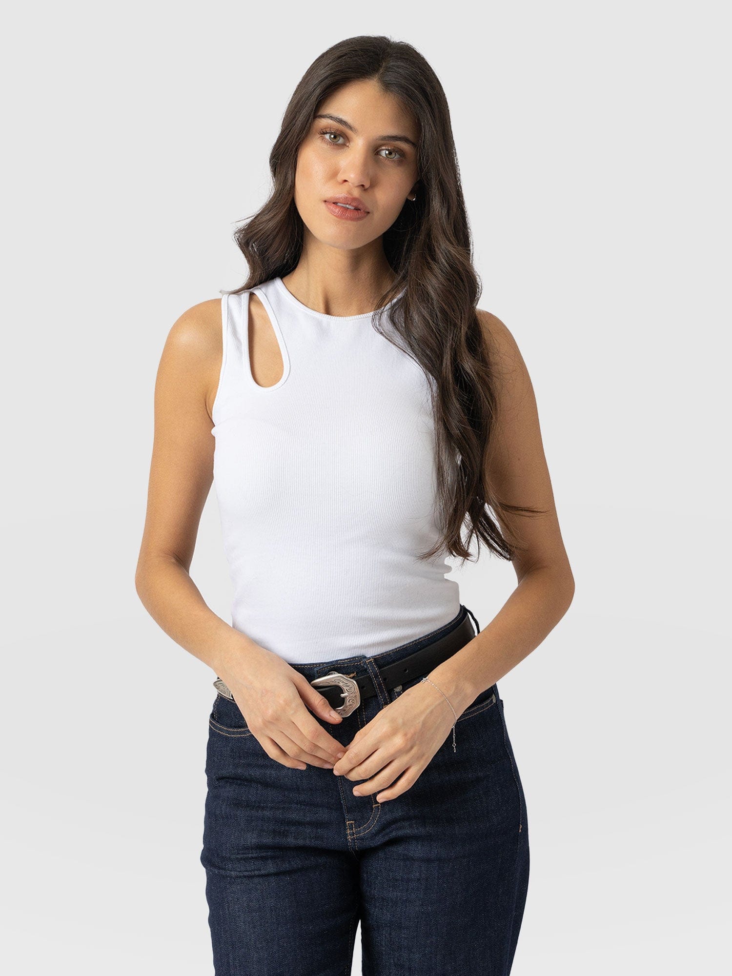 Axel Cut Out Vest White - Women's Vests | Saint + Sofia® UK