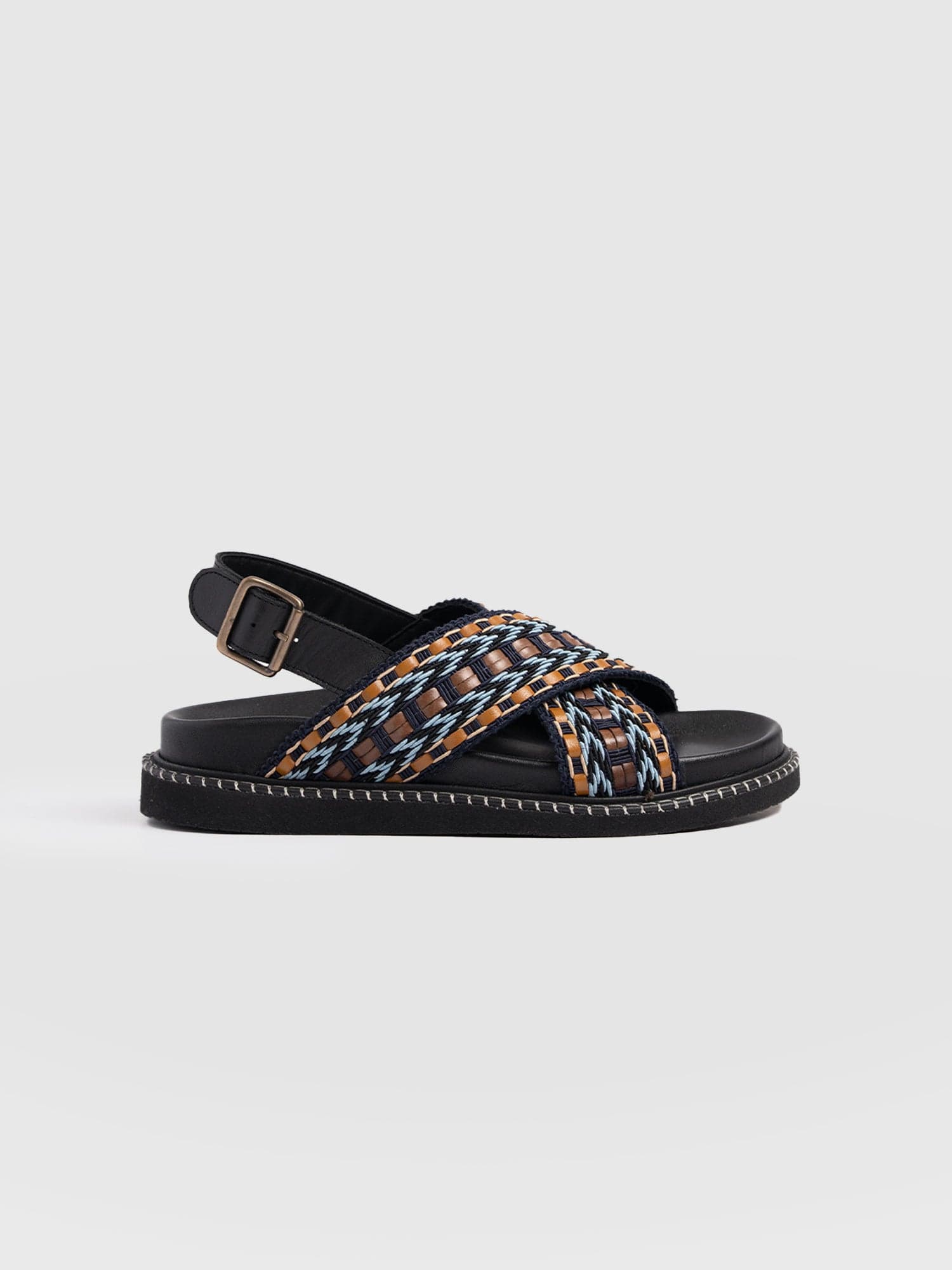 Bonnie Cross Over Sandals - Blue/Brown - Women's Shoes | Saint + Sofia® UK