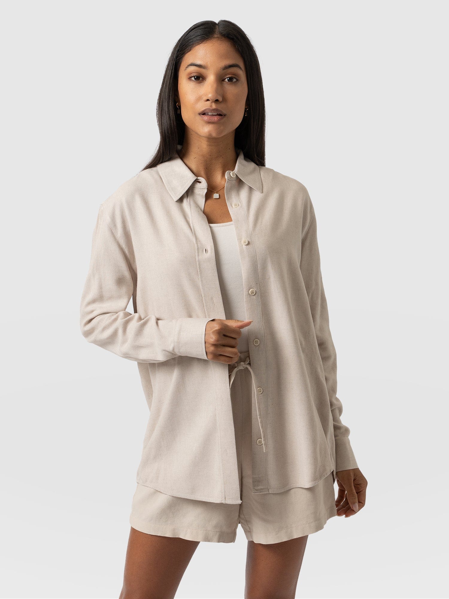 Boyfriend Shirt Oatmeal - Women's Linen Shirts | Saint + Sofia® UK