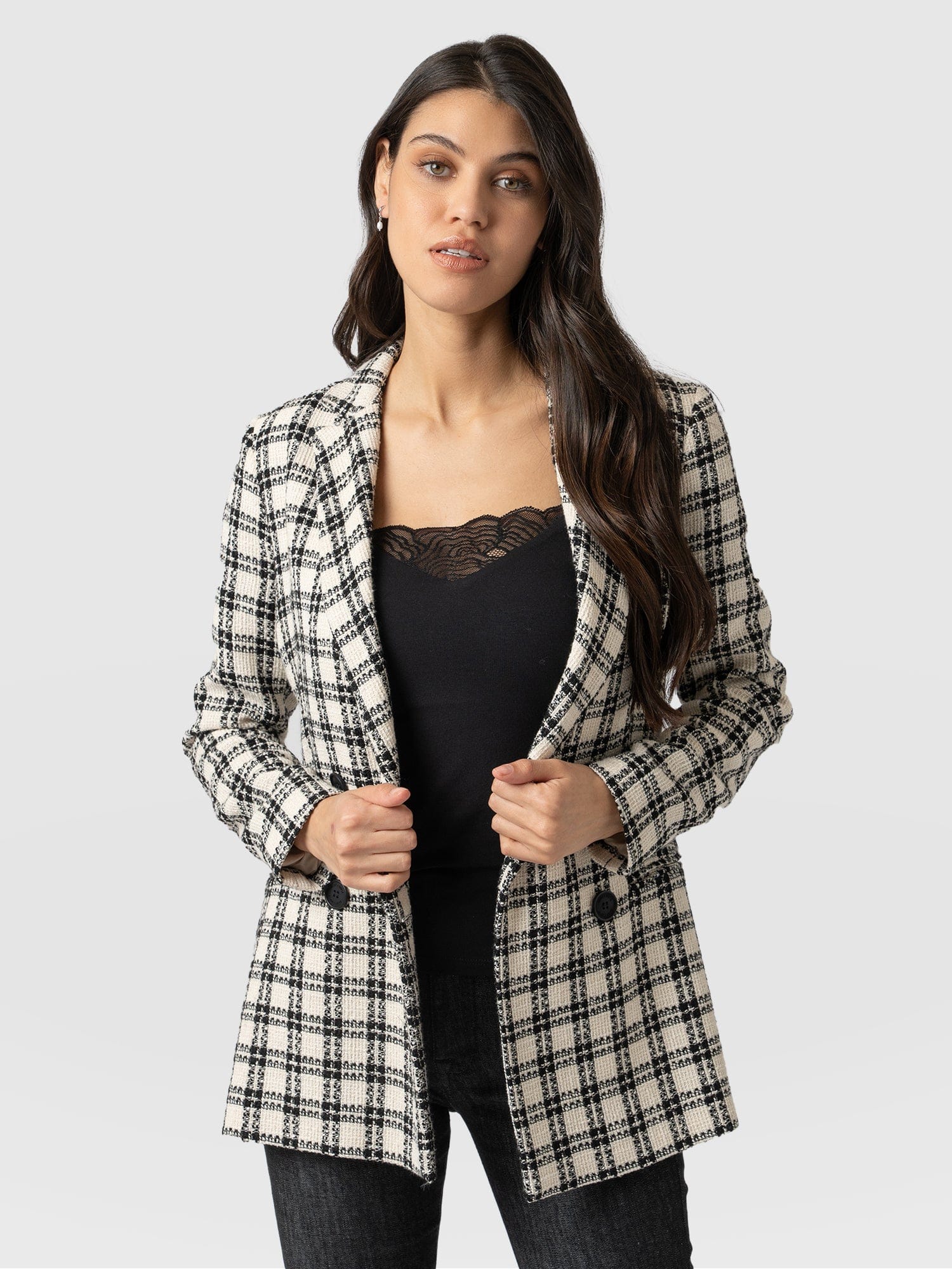 Cambridge Blazer Black & Cream Check - Women's Blazers | Saint + Sofia® UK
