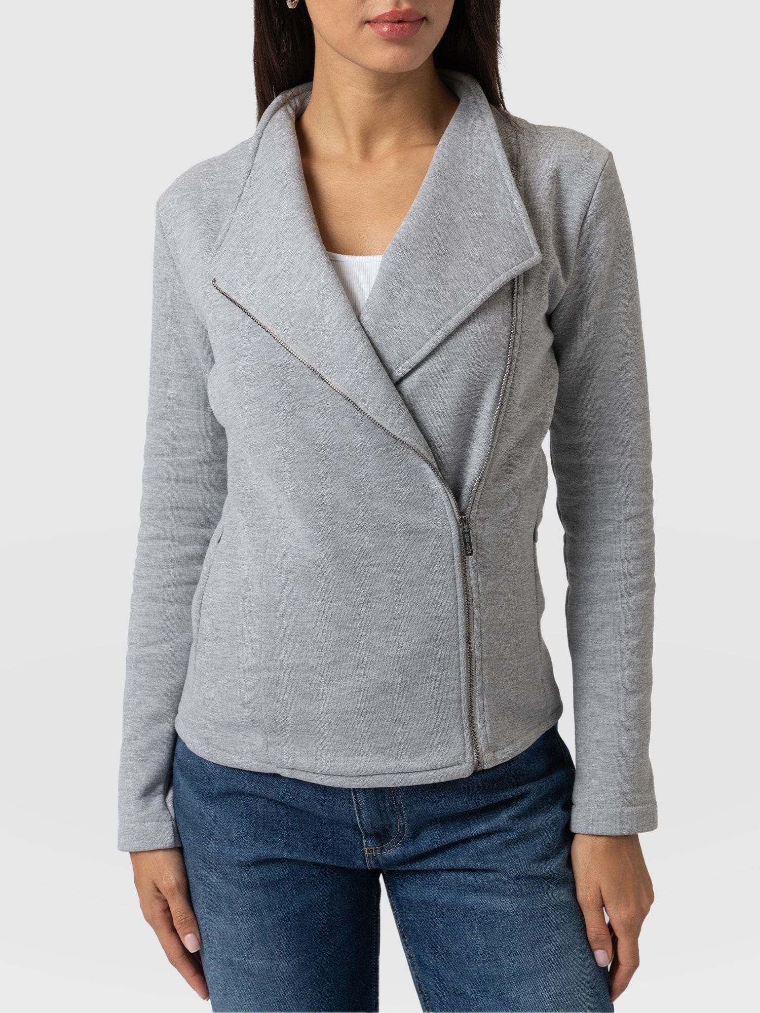 Cotton Biker Jacket Grey Melange - Women's Jackets | Saint + Sofia® UK – Saint + Sofia® UK ...