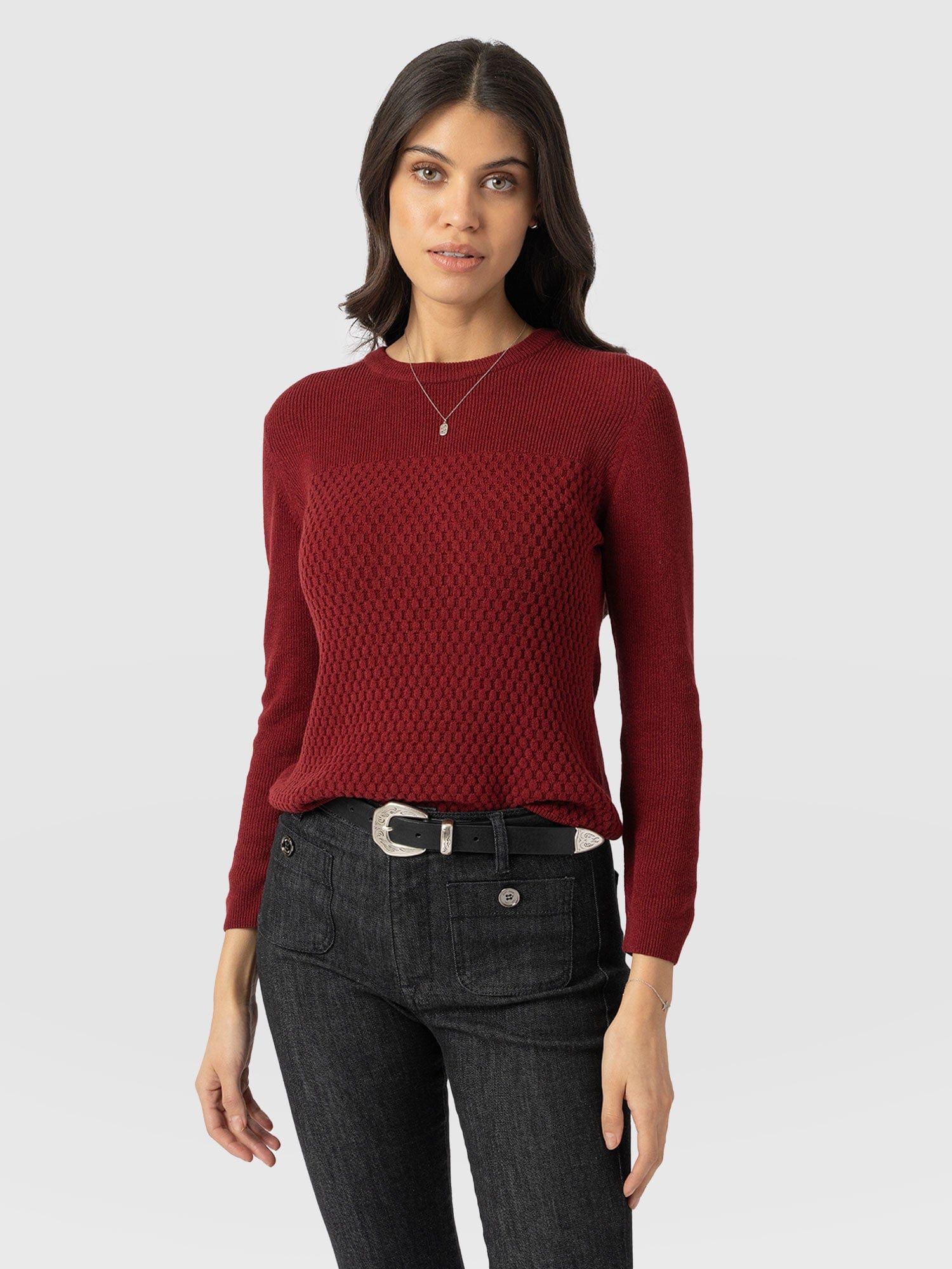Honeycomb Rib Jumper Burgundy - Women's Jumpers | Saint + Sofia® UK