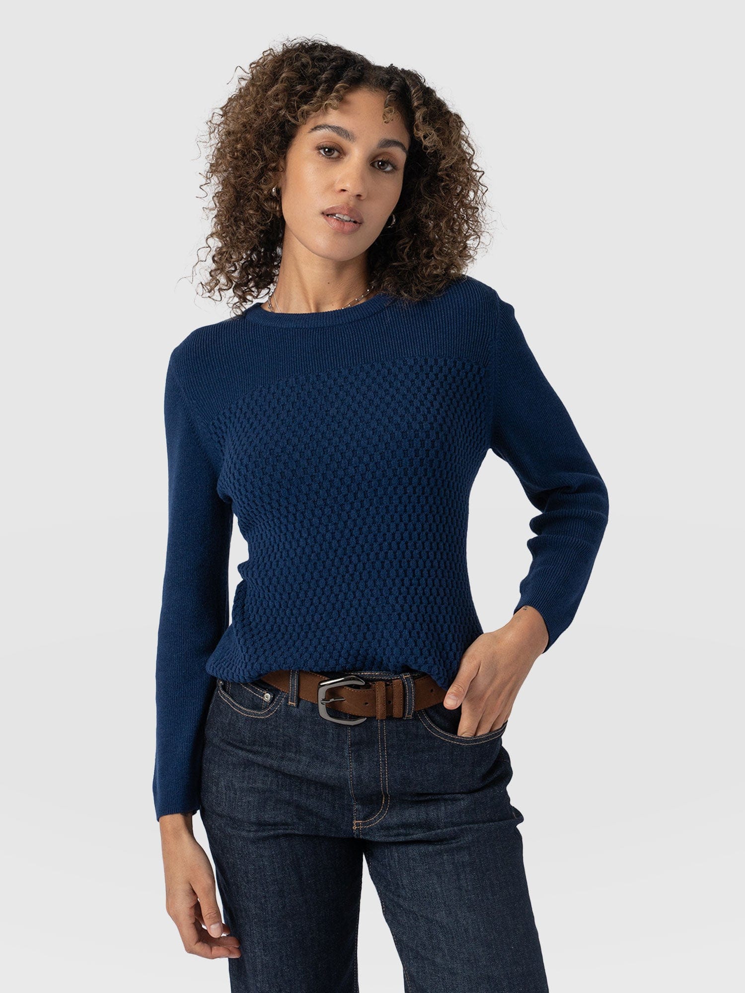 Honeycomb Rib Jumper Navy - Women's Jumpers | Saint + Sofia® UK
