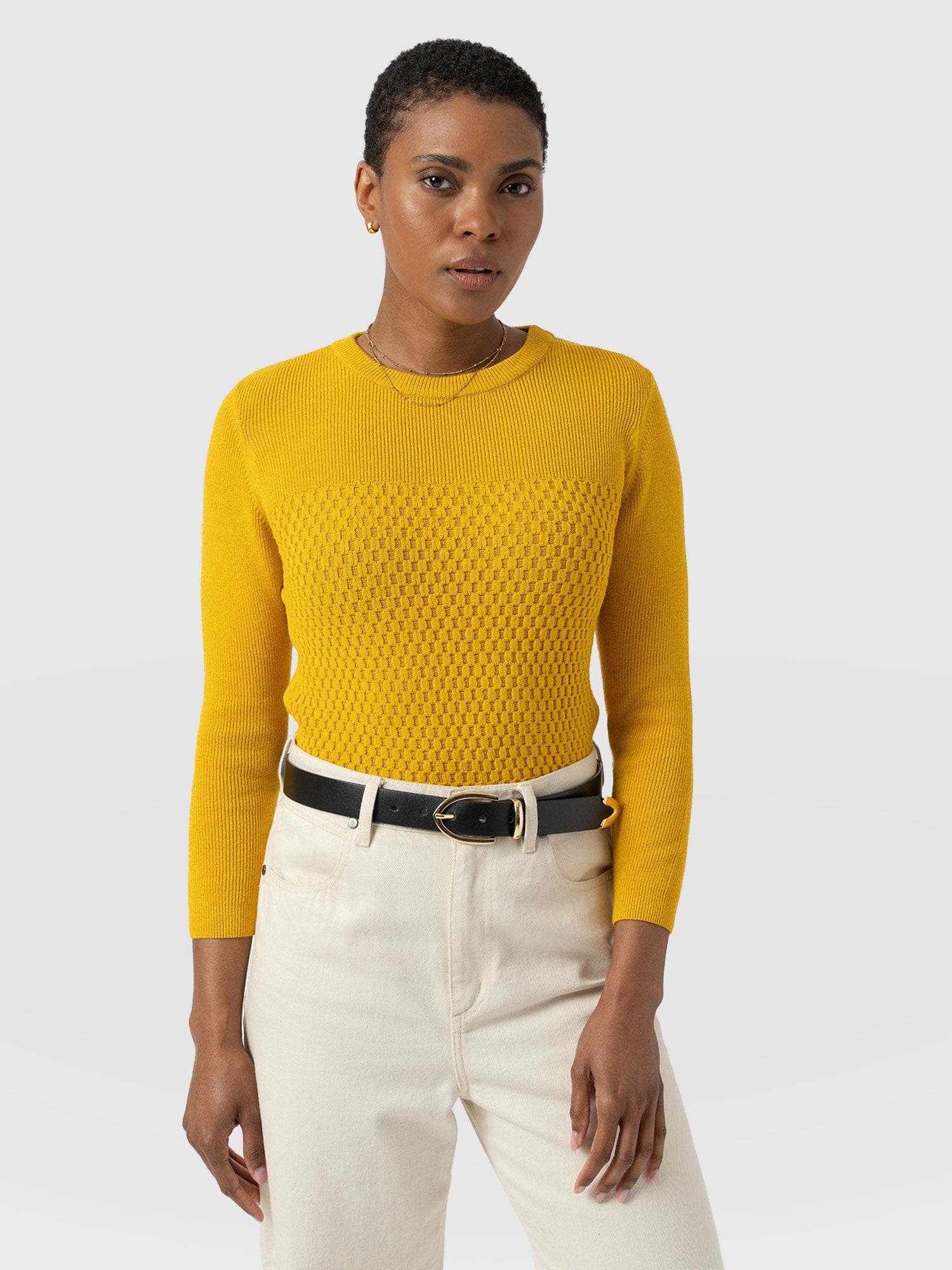 Honeycomb Rib Jumper Yellow - Women's Jumpers | Saint + Sofia® UK