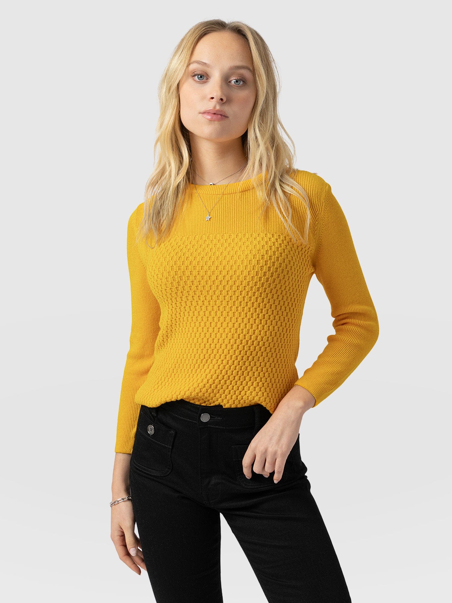 Honeycomb Rib Jumper Yellow - Women's Jumpers | Saint + Sofia® UK