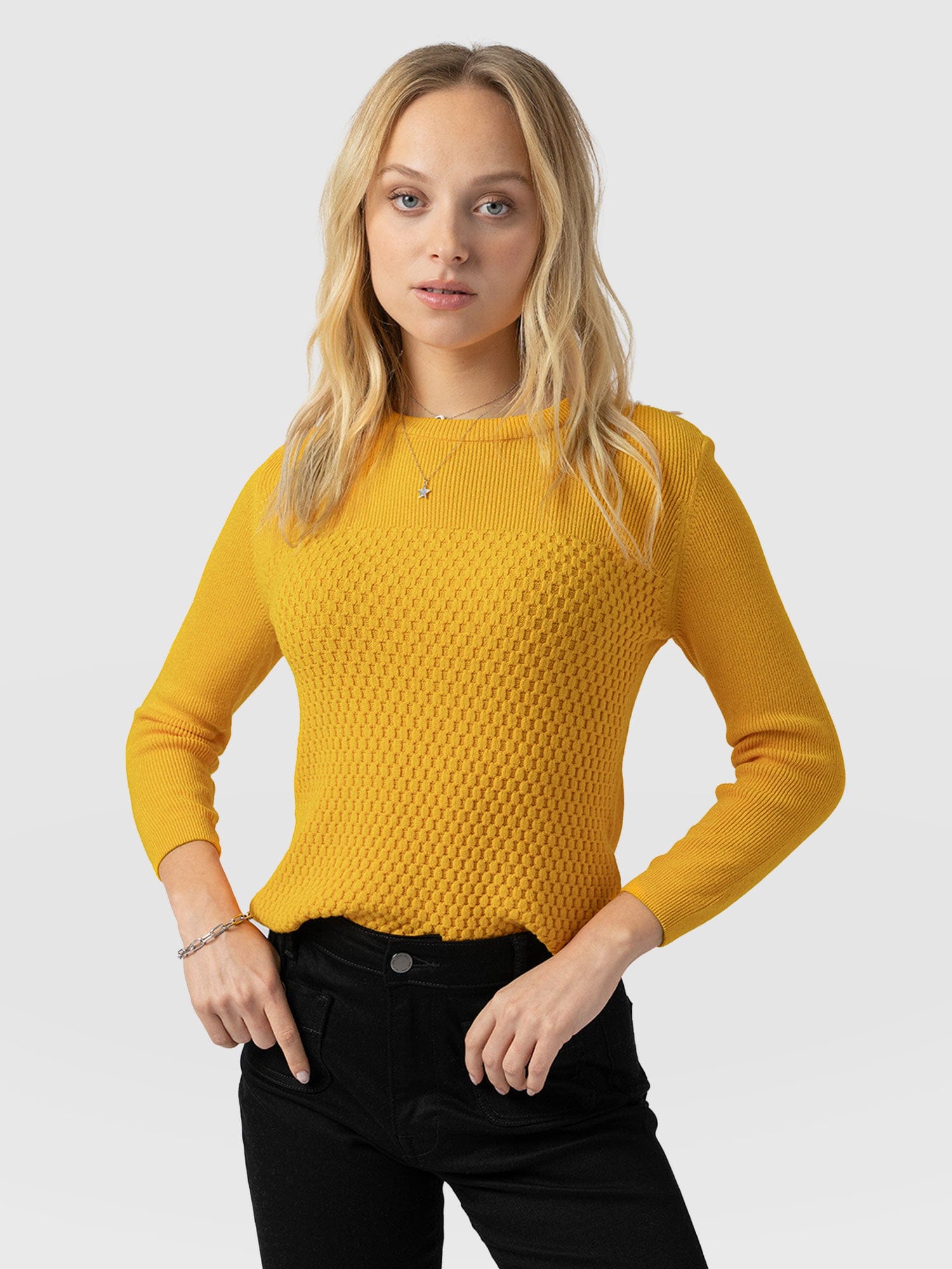 Honeycomb Rib Jumper Yellow - Women's Jumpers | Saint + Sofia® UK