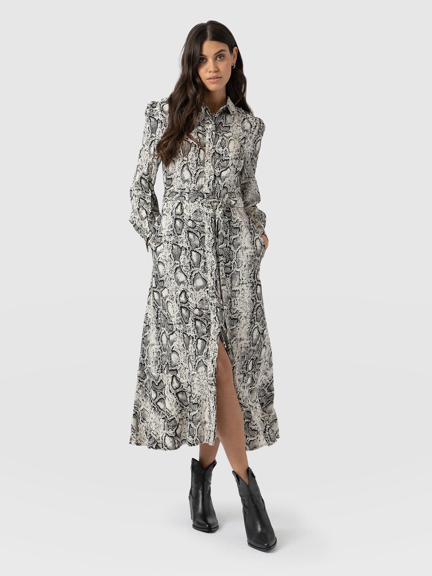 Jacqueline Shirt Dress Cream Snake - Women's Dresses | Saint + Sofia® UK
