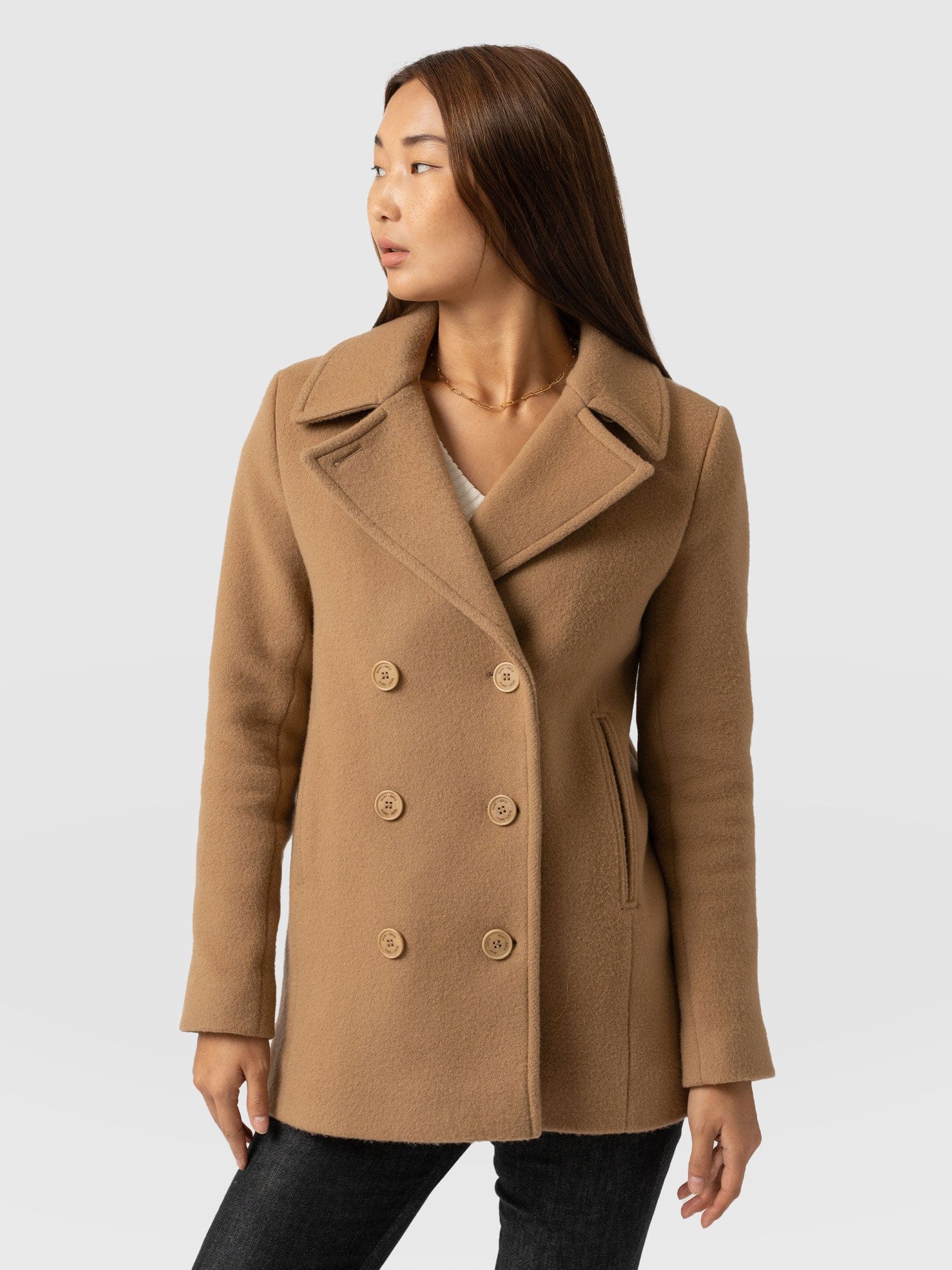 Quinn Pea Coat Camel - Women's Coats | Saint + Sofia® UK