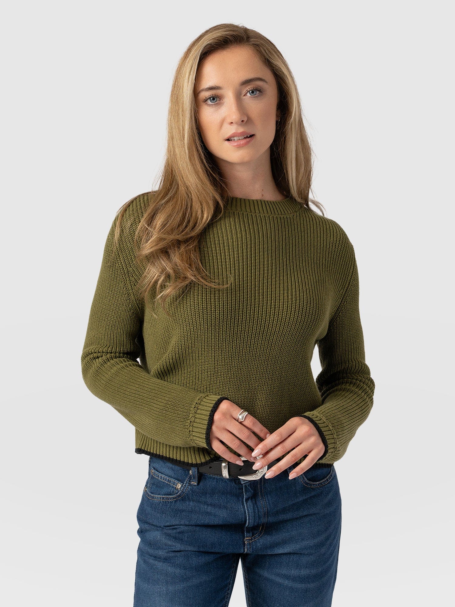 Remy Crop Jumper Khaki - Women's Jumpers | Saint + Sofia® UK