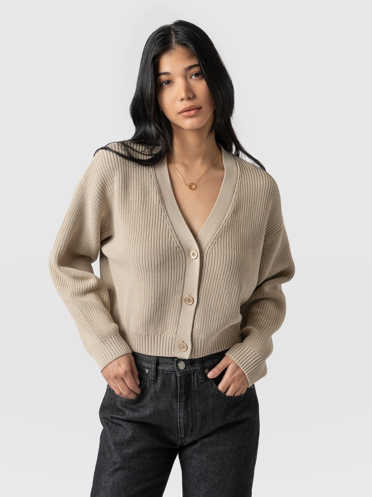 Soho Crop Cardigan Beige - Women's Cardigans | Saint + Sofia® UK ...