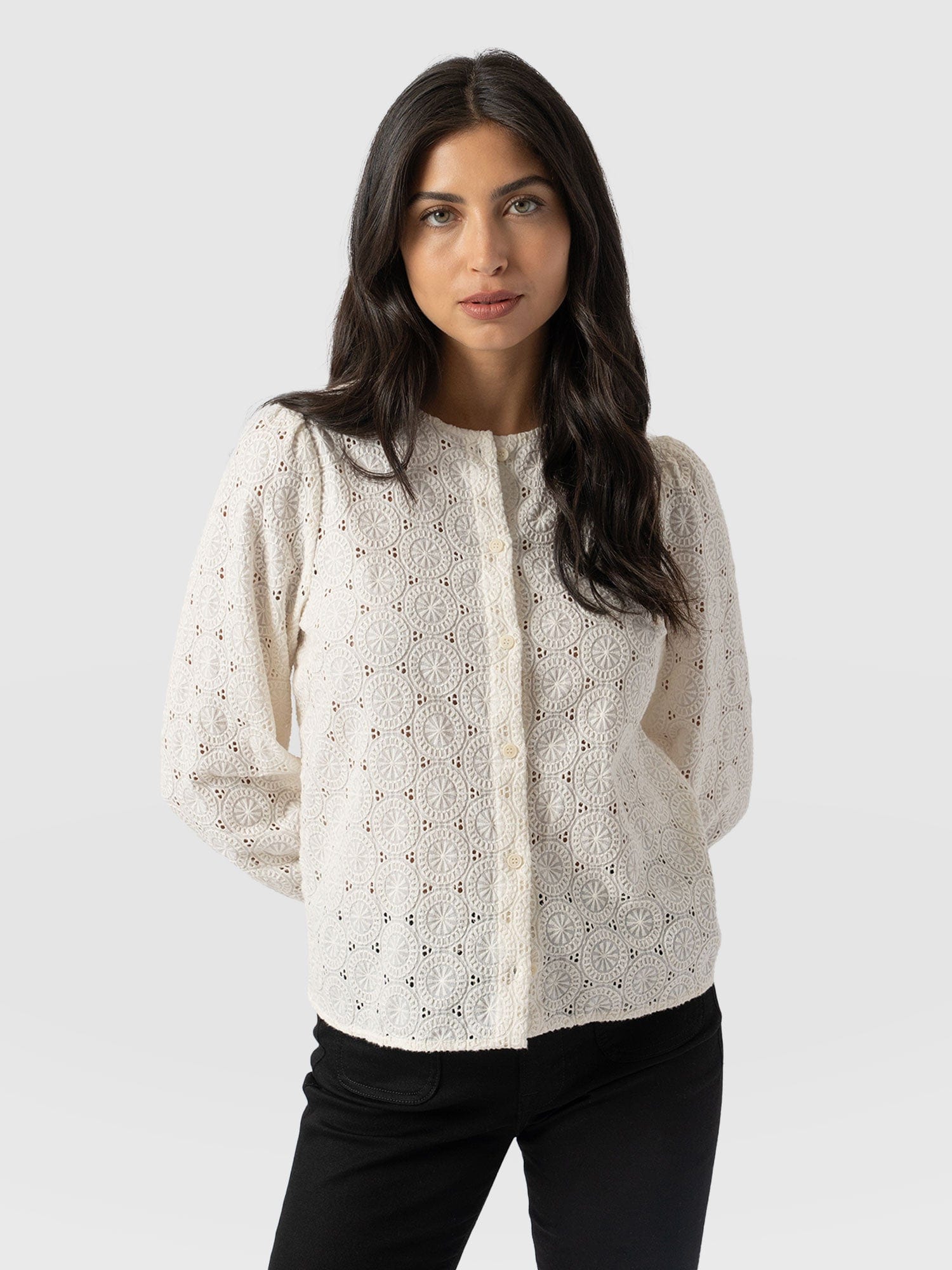 Tabitha Blouse Cream Broderie - Women's Blouses | Saint + Sofia® UK